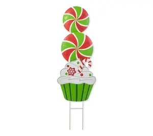 GLITZHOME 36.25'h Christmas Peppermint Cupcake Arden Stake - One-color
