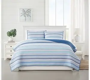 OCEANFRONT RESORT Clearwater Yarn Dye Stripe Fu /qn Quilt Set - One-color
