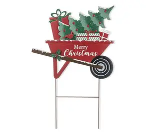 GLITZHOME 30'h Merry Christmas Metal Wagon Gard En Stake - One-color