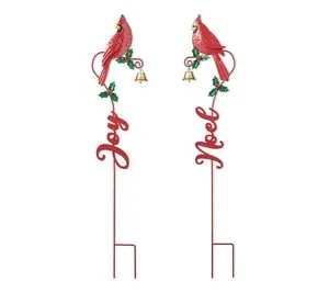 GLITZHOME 36'h Christmas Cardinal With Bell Gar Den Stakes S/2 - One-color