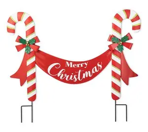 GLITZHOME 36'l Merry Christmas Candy Cane Garde N Stake - One-color