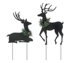 GLITZHOME 42'h Christmas Silhouette Reindeers G Arden Stake - One-color