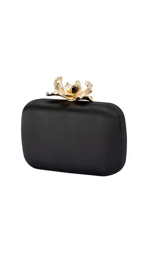 OLGA BERG Adele Orchid Lock Clutch - Black