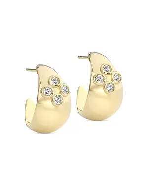 L. KLEIN 18k Yellow Dome Diamond Hoop Earrings - Gold