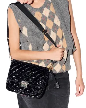 Mz Wallace Crosby Lock Medium Crossbody - Black Lacquer/light Gold