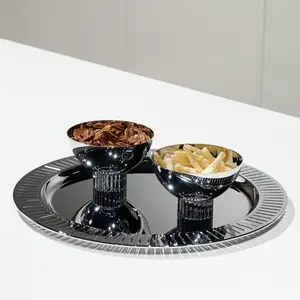 ANNA NEW YORK Striations Serving Tray Round - Silver