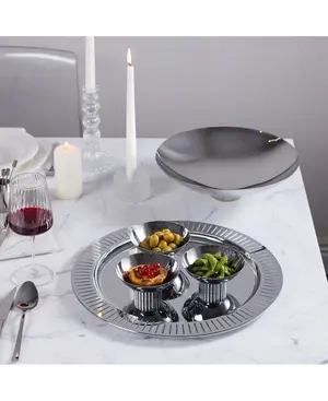 ANNA NEW YORK Striations Serving Tray Round - Silver