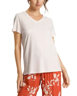 Hanro Sleep & Lounge Short Sleeve V-neck Shirt Rose Cream