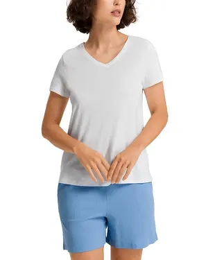 Hanro Sleep & Lounge Short Sleeve V-neck Shirt White