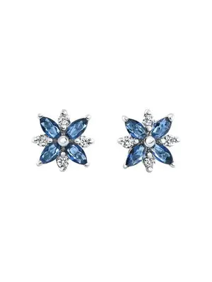 BLISS DIAMOND Stud Earrings With Sapphire And Lab Grown Diamond - 14k White Gold
