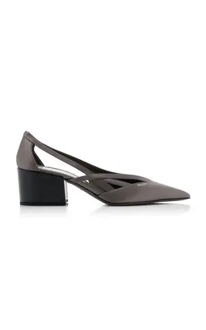 Prada Laser-cut Pointed-toe Satin Pumps - Grey