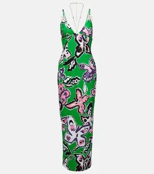 AREA Halterneck Embellished Printed Gown
