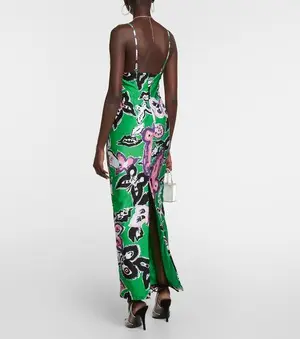 AREA Halterneck Embellished Printed Gown