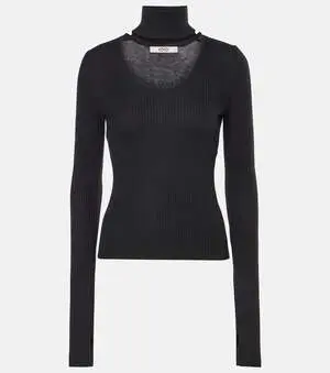 DIDU Cutout Ribbed-knit Turtleneck Top