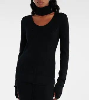 DIDU Cutout Ribbed-knit Turtleneck Top