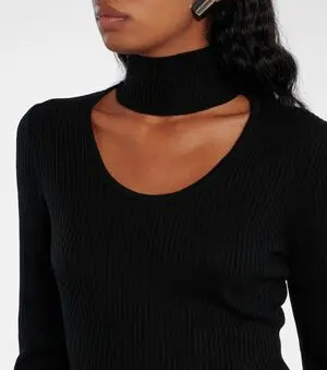 DIDU Cutout Ribbed-knit Turtleneck Top