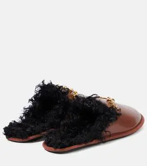 Stella McCartney Ryder Teddy-trimmed Faux Leather Mules - Multicoloured