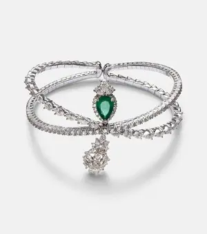 Yeprem Reign Supreme Diamond And Emerald Bangle - Silver