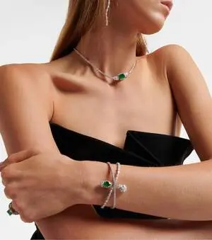 Yeprem 18kt White Gold Diamond And Emerald Bangle