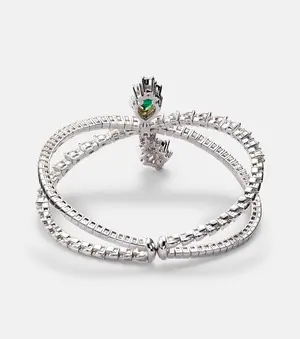 Yeprem 18kt White Gold Diamond And Emerald Bangle