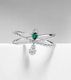 Yeprem 18kt White Gold Diamond And Emerald Bangle