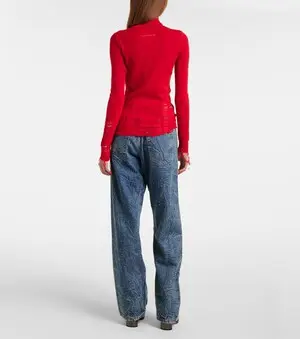 MAISON MARGIELA Distressed Wool-blend Turtleneck Sweater - Red