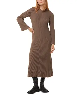 Whistles Willow Ribbed Knit Dress - Taupe