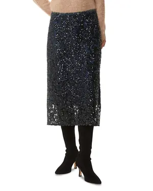 Whistles Floral Sequined Midi Skirt - Black/multi