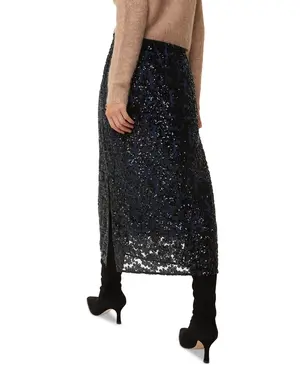 Whistles Floral Sequined Midi Skirt - Black/multi