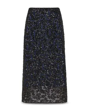 Whistles Floral Sequined Midi Skirt - Black/multi