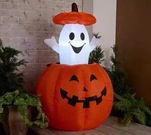 HAY & HARVEST As Is 48' Inflatable Peek-a-boo Ghost & Jack-o - One-color