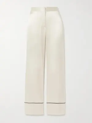 Kiki De Montparnasse Piped Silk-charmeuse Wide-leg Pants - Neutrals