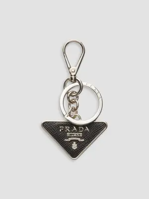 Prada Saffiano Leather And Metal Keychain - Black
