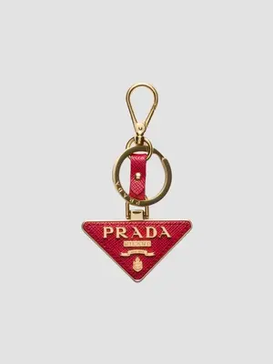 Prada Saffiano Leather And Metal Keychain - Red
