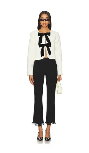 Line & Dot Kinzie Tweed Cropped Jacket With Velvet Bow Accents