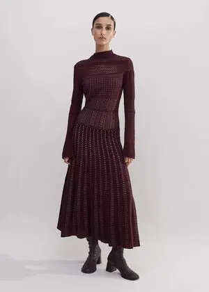 ME+EM Pointelle Knit Midi Dress - Burgundy/pink