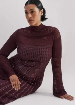 ME+EM Pointelle Knit Midi Dress - Burgundy/pink