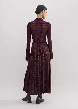 ME+EM Pointelle Knit Midi Dress - Burgundy/pink