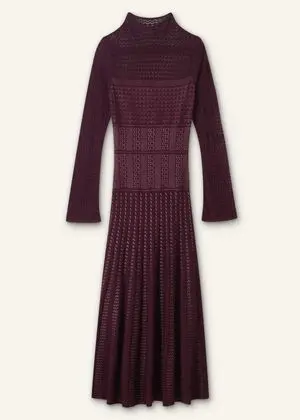 ME+EM Pointelle Knit Midi Dress - Burgundy/pink