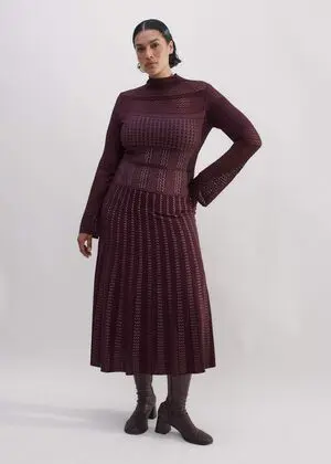 ME+EM Pointelle Knit Midi Dress - Burgundy/pink