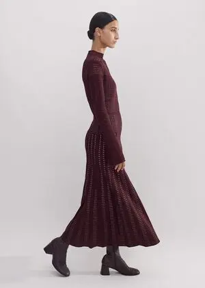 ME+EM Pointelle Knit Midi Dress - Burgundy/pink