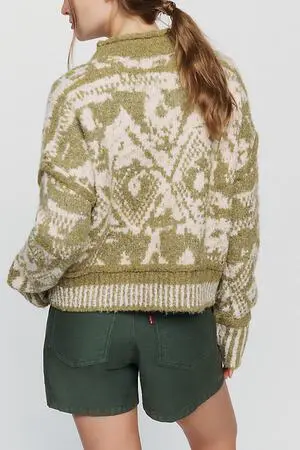 PILCRO Relaxed Roll-neck Sweater - Green Pattern