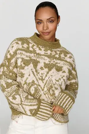 PILCRO Relaxed Roll-neck Sweater - Green Pattern