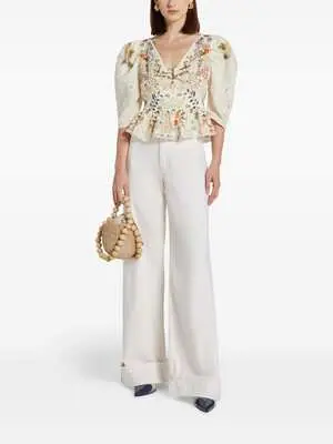 Camilla Floral-embroidered Linen Top