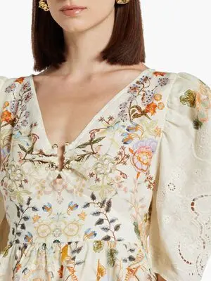 Camilla Floral-embroidered Linen Top