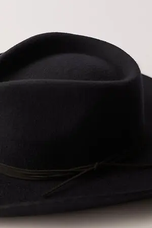 Wyeth Fedora Hat Womens Wool Black Wide Brim Leather Detail WYETH 100% Wool Cowboy Fedora Hat Women main image 2
