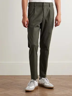 Nn07 Bill 1067 Tapered Pleated Woven Chinos - Green