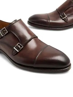 Magnanni Leather Monk Shoes - Brown