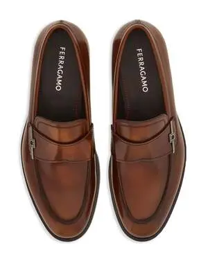 FERRAGAMO Gancini-plaque Leather Loafers