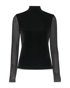 Whistles Velvet Mesh Sleeve Top